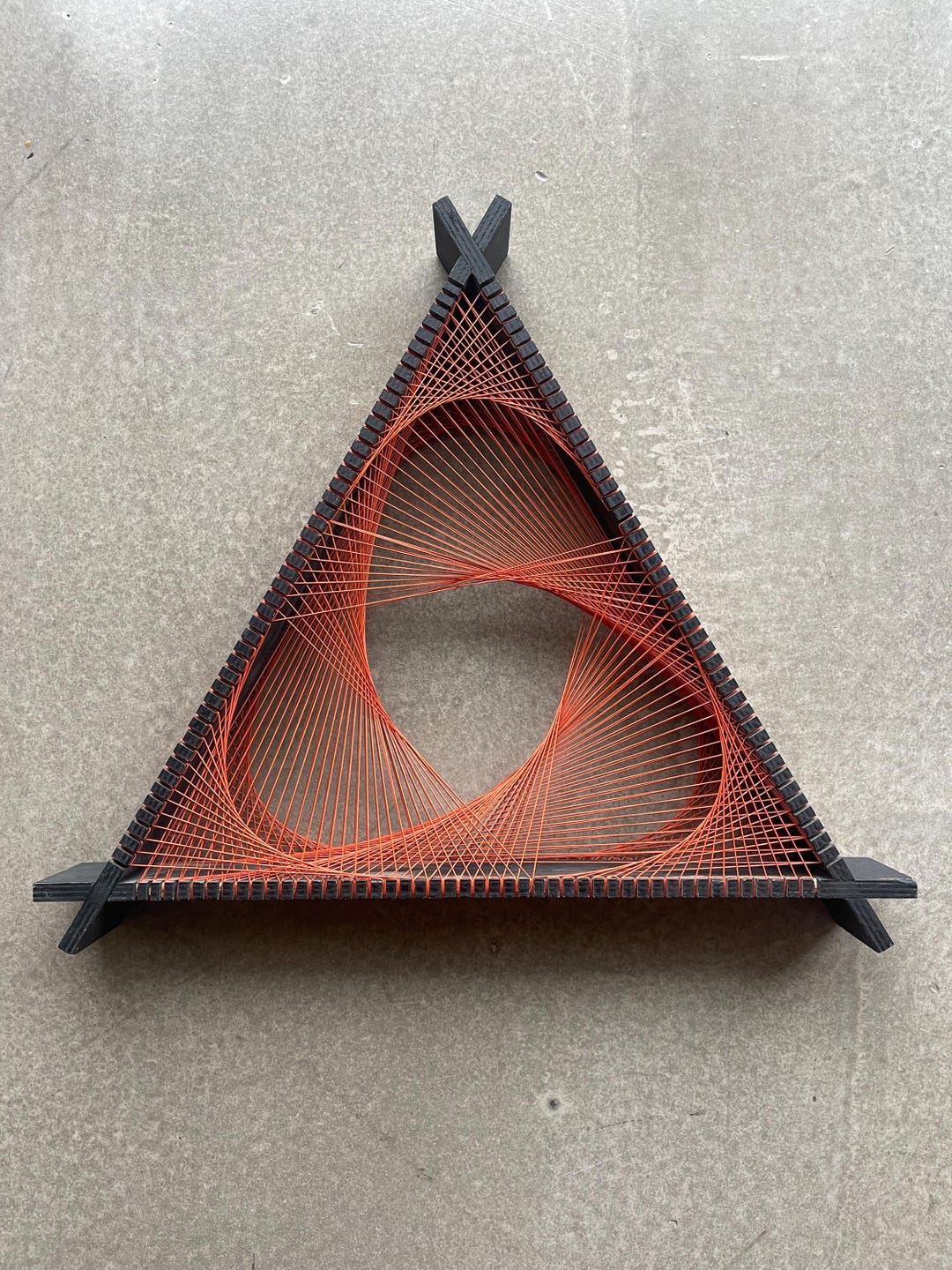 70s Geometric String Art Wood Triangle Sculpture Dimensional Optic Art ...