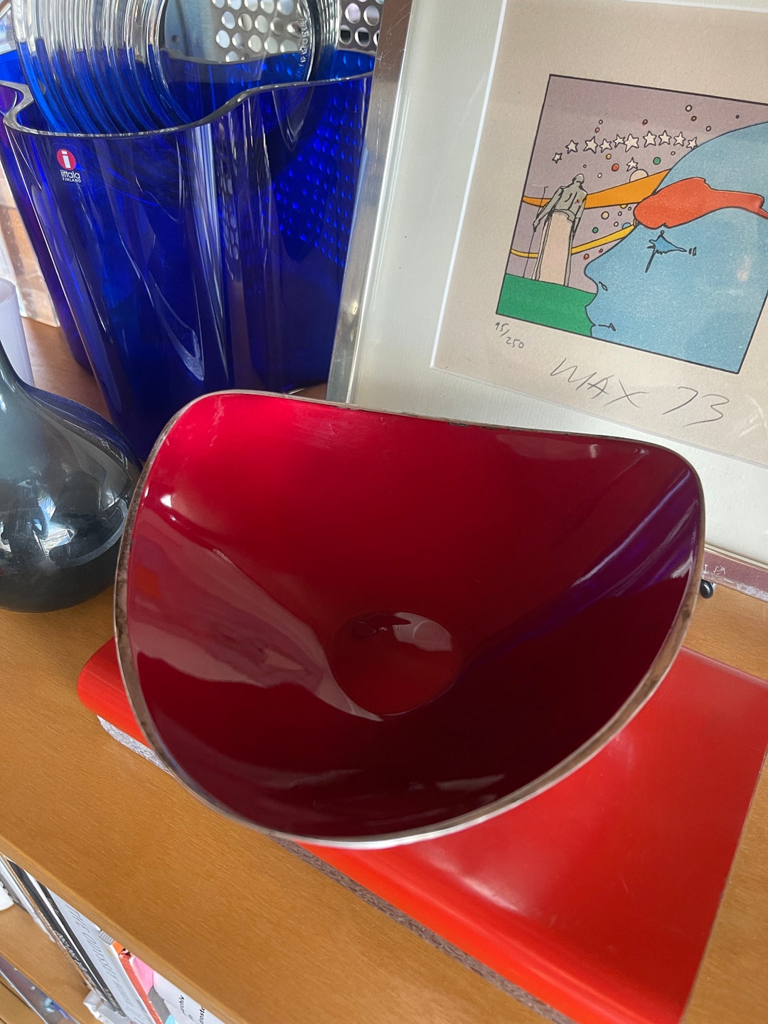 MCM John Prip Red Enamel Color Clad Silver Plated Bowl Reed and Barton ...
