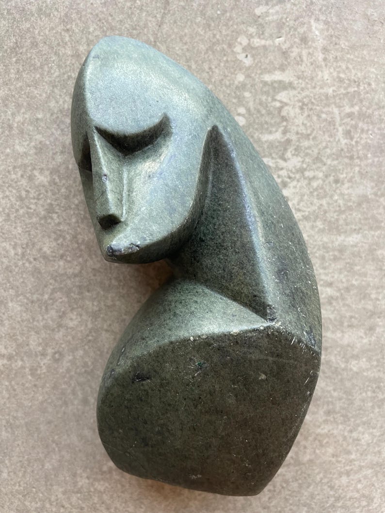 Cubist Figurative Form Stone Carving Bust Green - Etsy