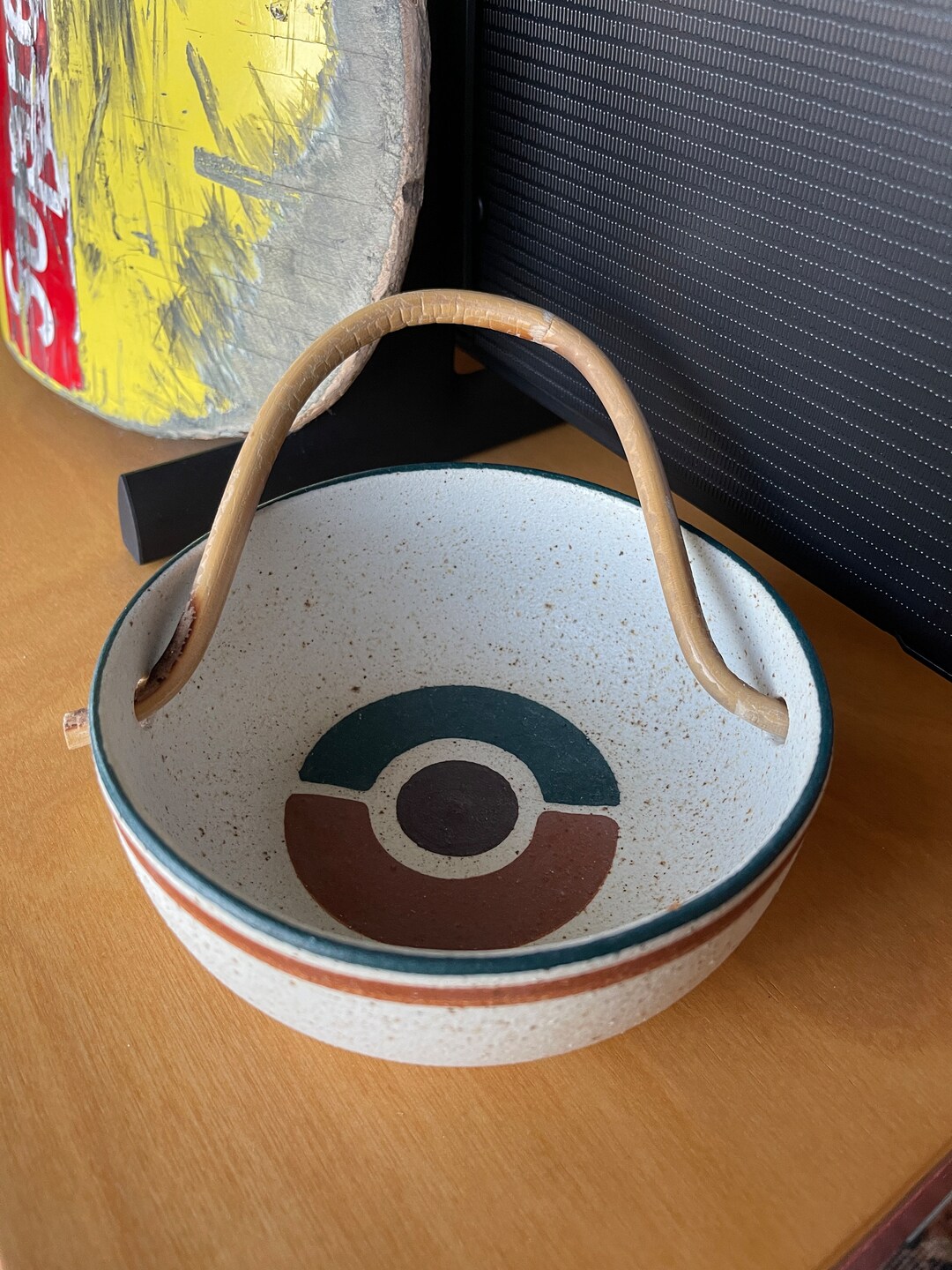50s Lapid Pottery Signed Stoneware Handled Bowl Early Modern Geometric ...