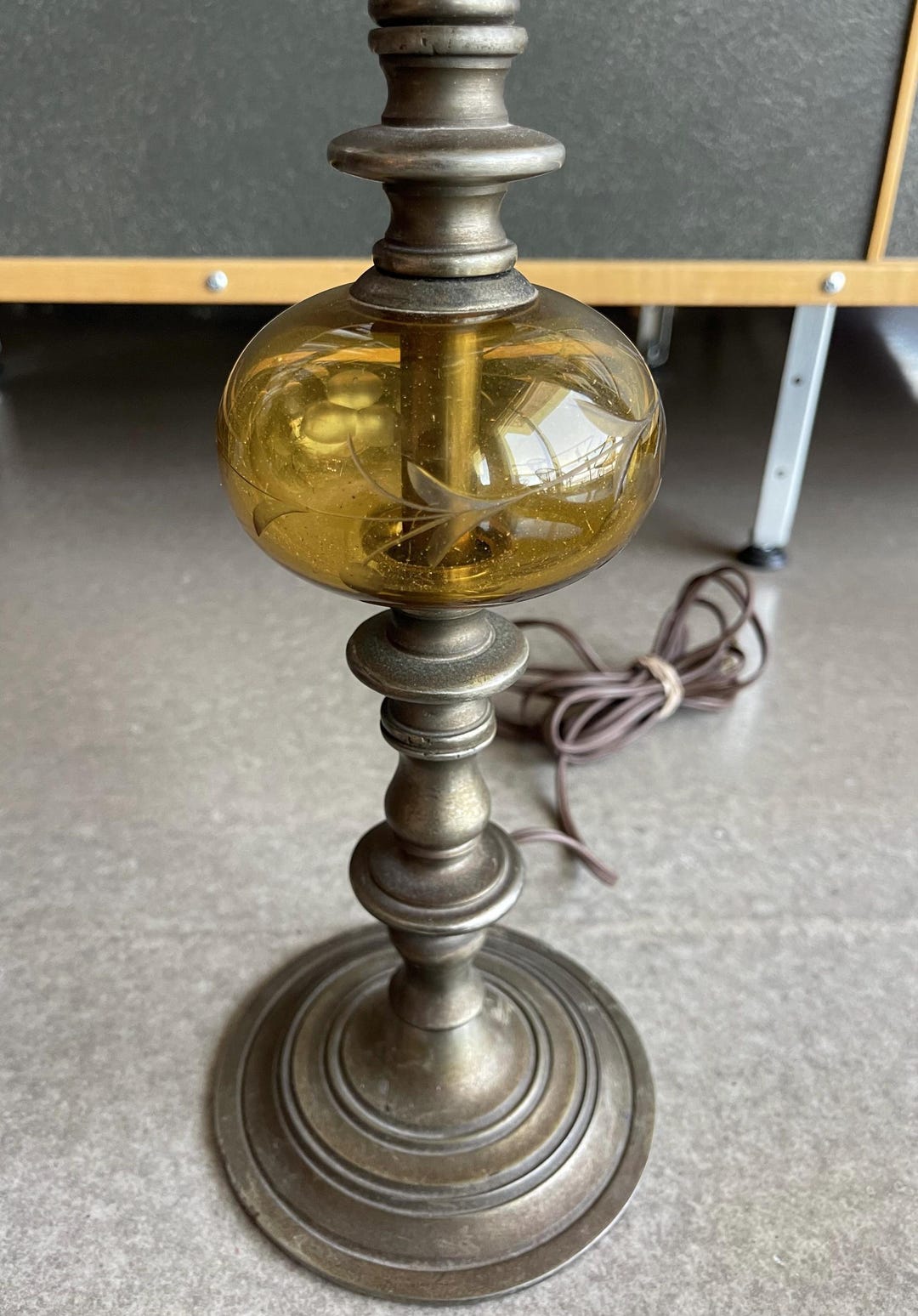 Mid-20th Century Etched Amber Glass Table Lamp Hollywood Regency - Etsy