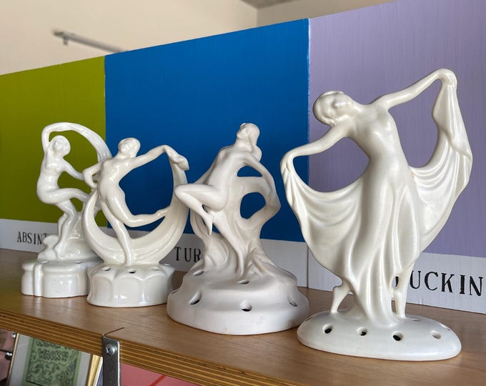Bisque Art Deco Woman Flower Frog Large Sculpture Streamline Vintage ...