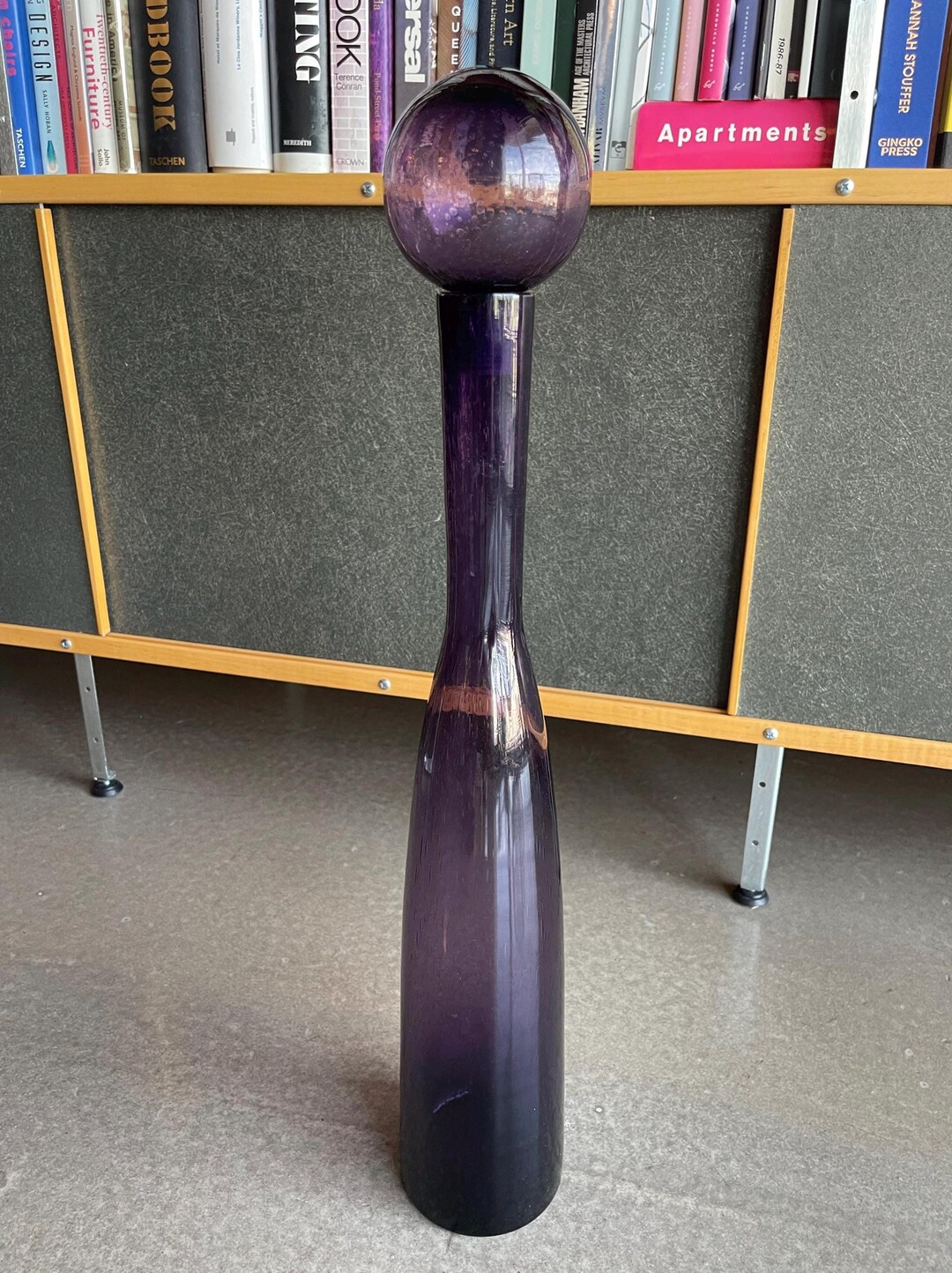 Tall Purple Bottle Decanter Stopper Postmodern Studio Glass Genie - Etsy