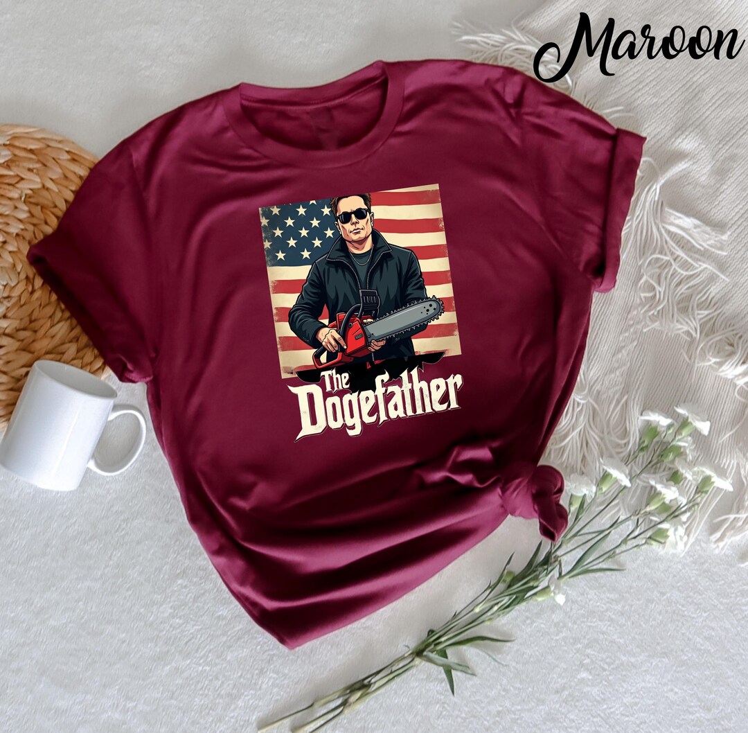 The Dogefather With Chainsaw USA Flag for Men Women T-shirt, Patriotic ...