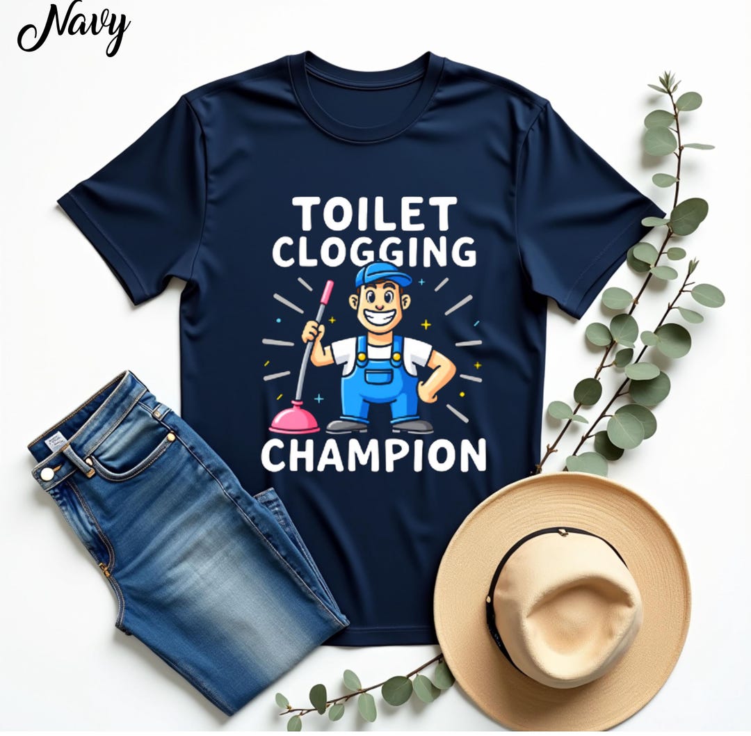 Toilet Clogging Champion Funny Plumber Humor Dad , Crude Bathroom Joke ...