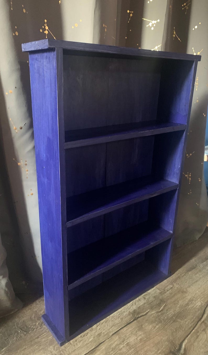 Wood Bookshelf Medium Size Blue Made of Real Wood - Etsy
