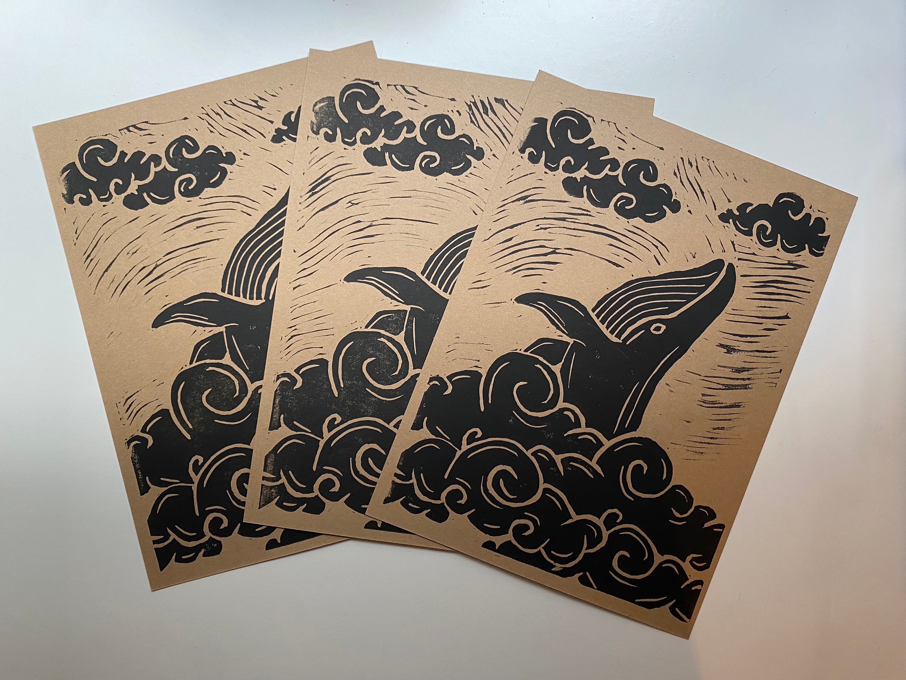 Breaching Whale Brown Kraft Paper Block Print - Etsy