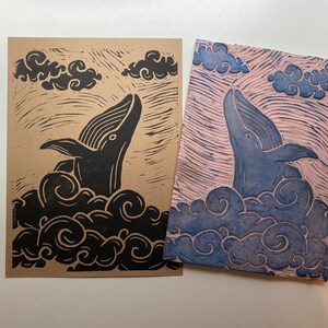 Breaching Whale Brown Kraft Paper Block Print - Etsy