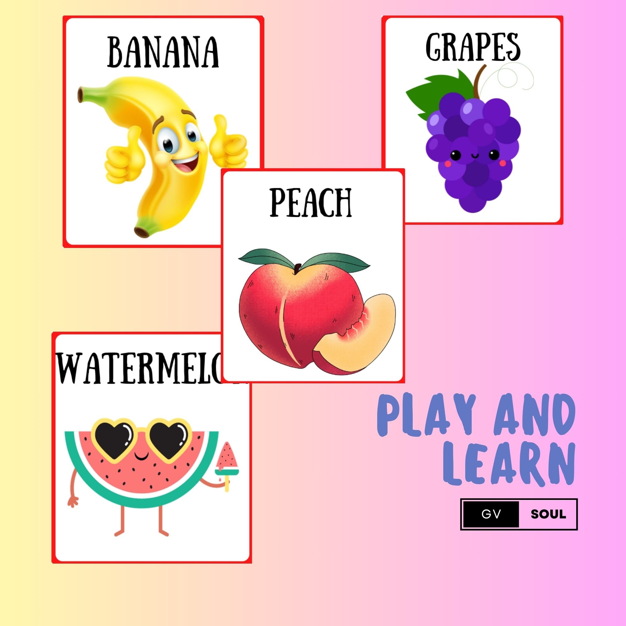 Fruit Flashcards | Educational Cards | Preschool | Learn Words - Etsy