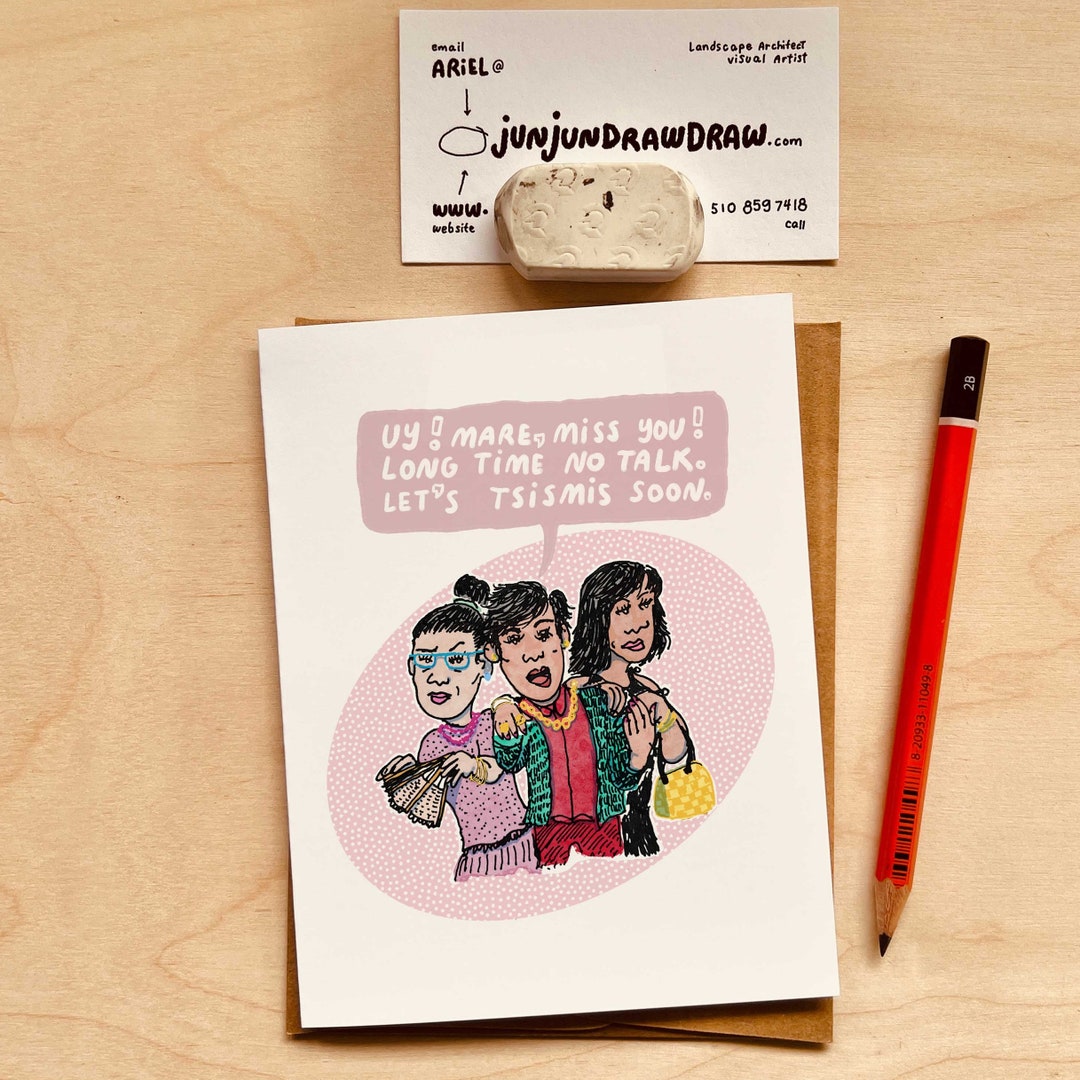 Funny Cartoon Greeting Card, Marites Misses You Drawing, Unique Art ...