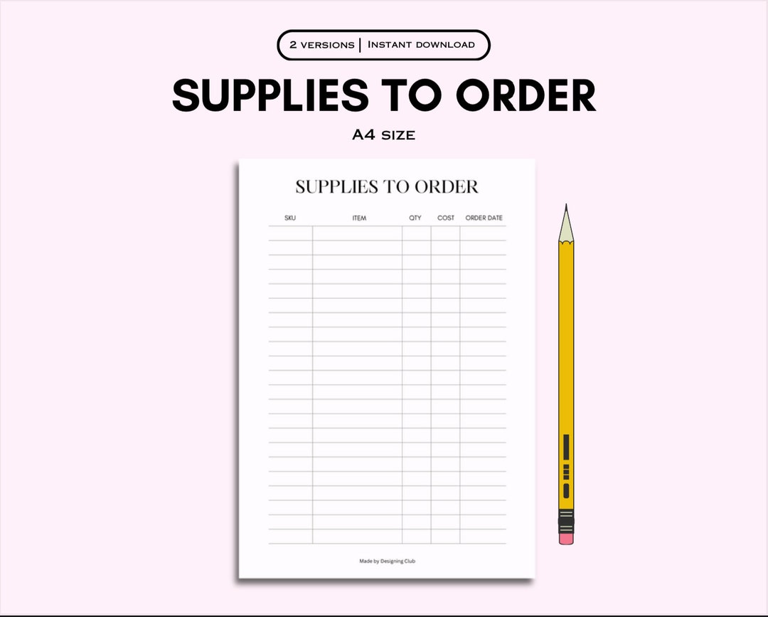 Supplies to Order Tracker Printable, Supplies Management Form, Small ...