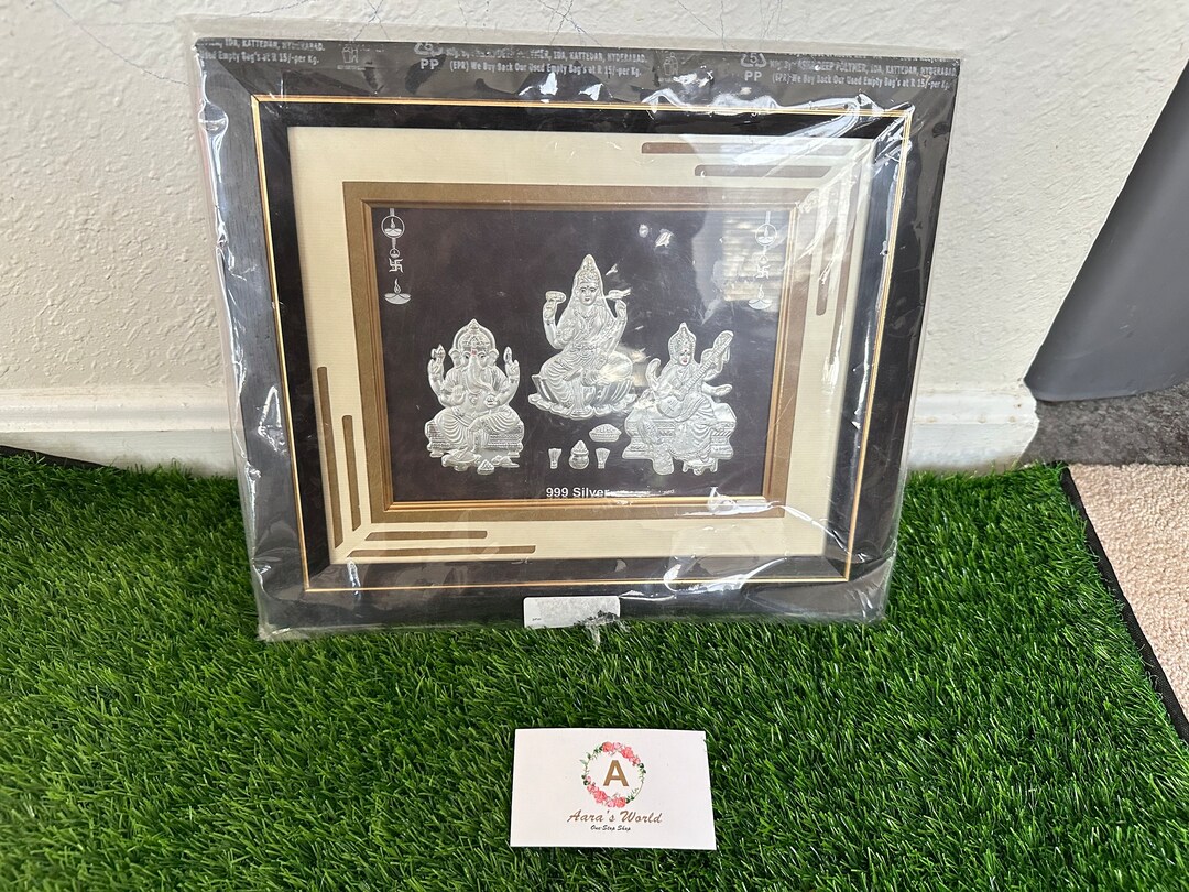999 Silver Laxmi Ganesh Saraswati Photo Frame for House Warming, Pooja ...
