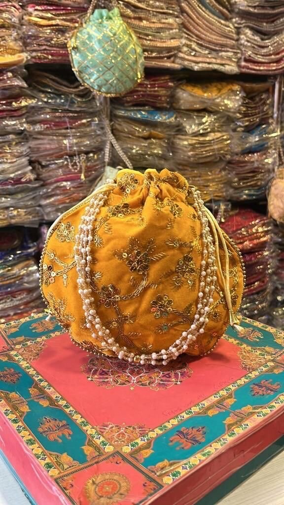 Embroidered Velvet Potli Bag | Pearl Handle, Wedding Favor Purse - Etsy