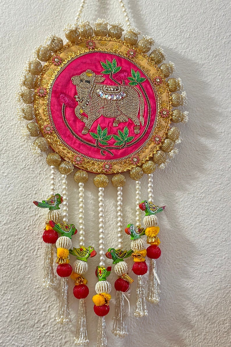 Heavy Indian Hanging Set With Cow and Parrot and Pearls ,rangoli ,home ...