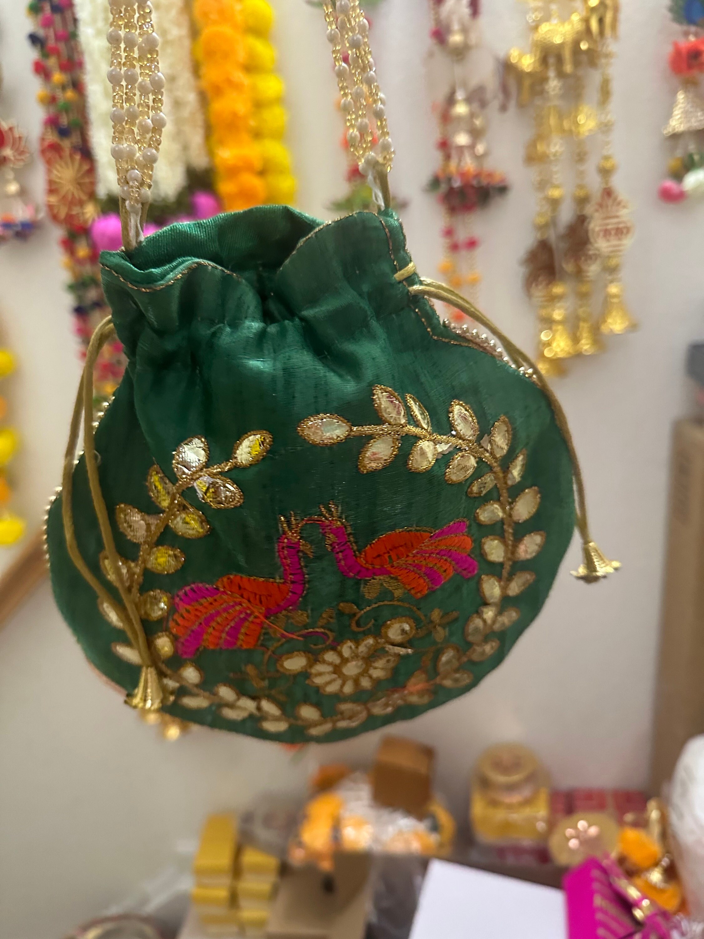 Embroidered Velvet Potli Bag | Pearl Handle, Wedding Favor Purse - Etsy