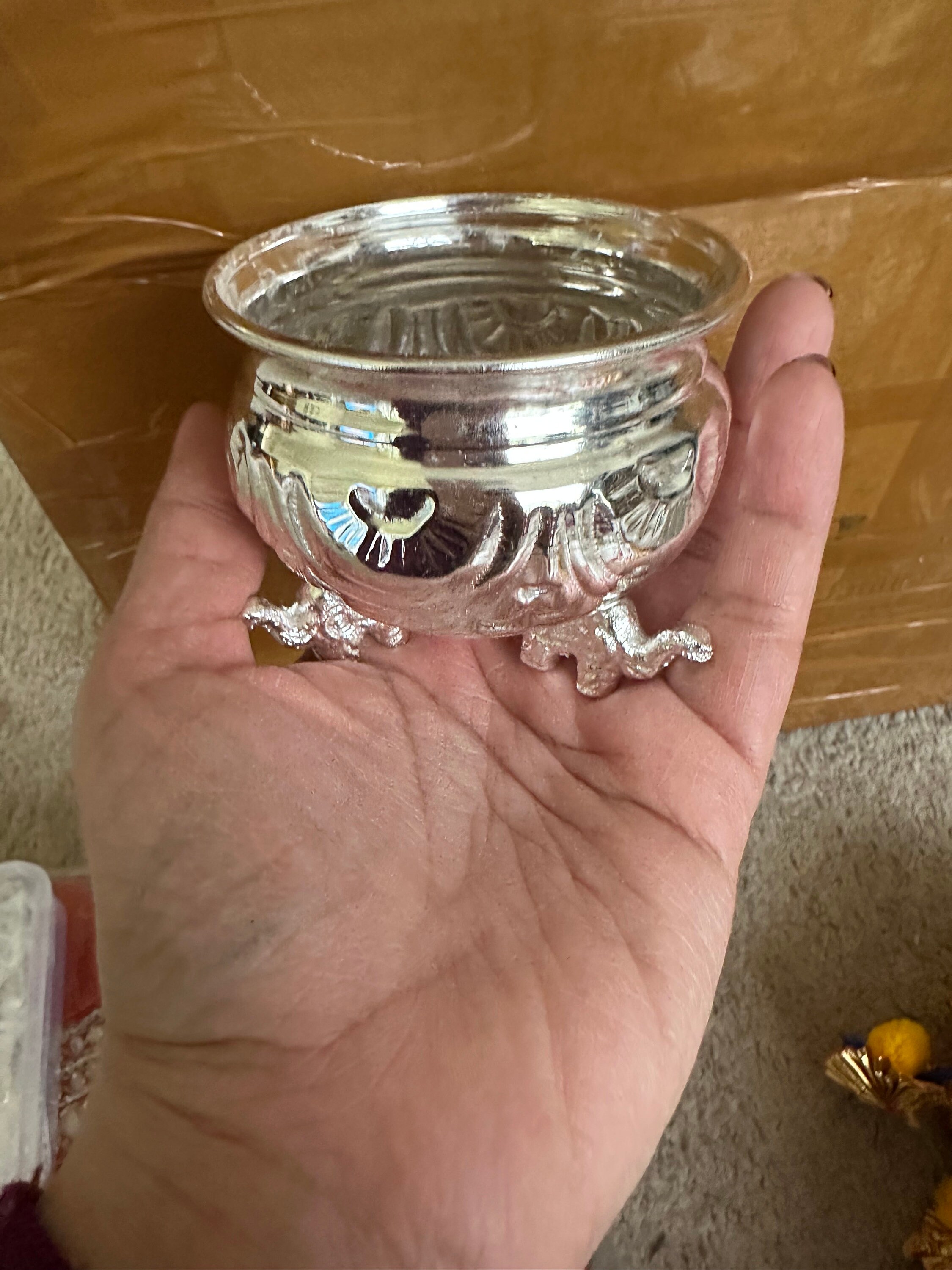 German Silver Bowls for Pooja / Prasadam Bowls With Elephant Legs: Gift ...