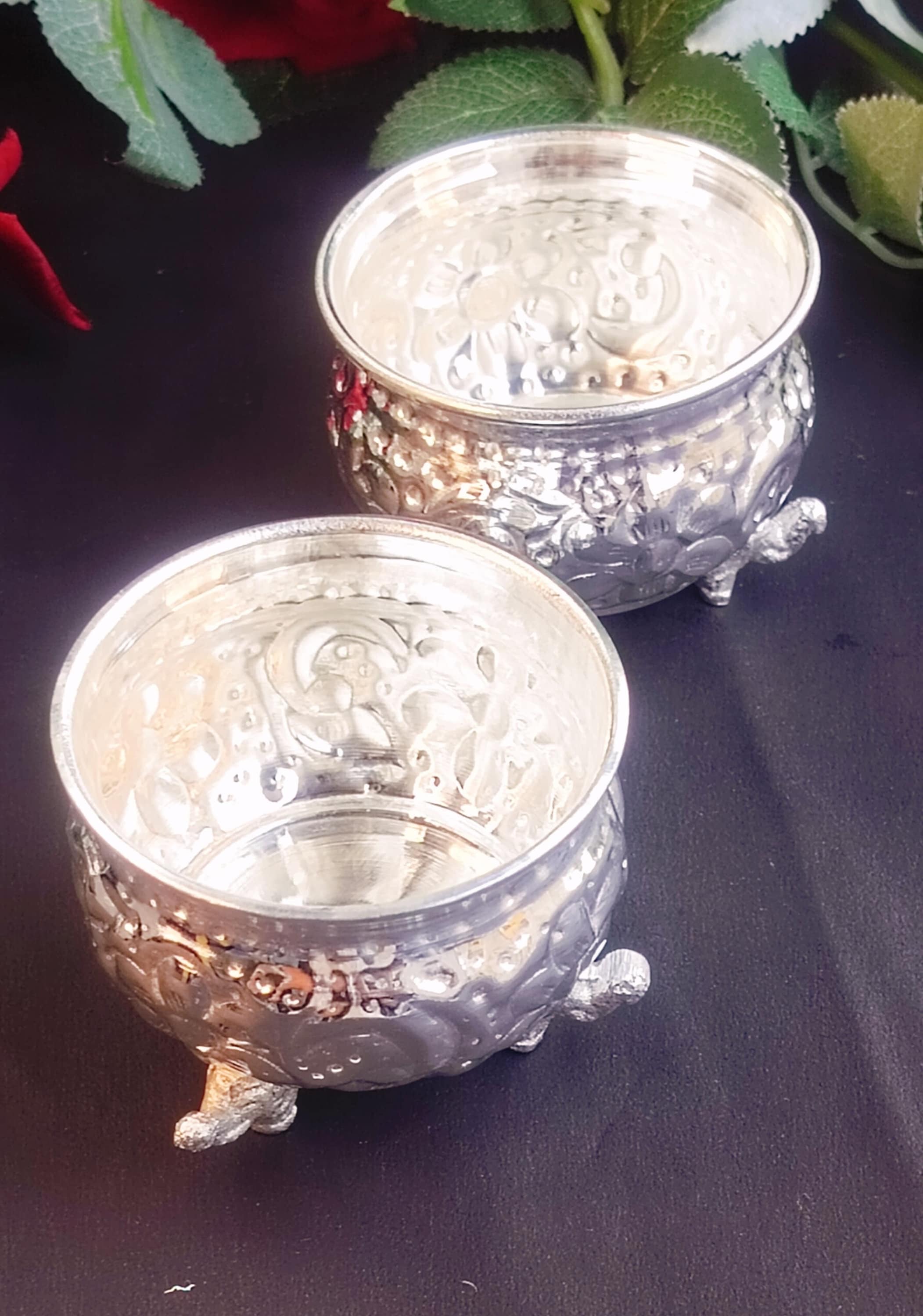 German Silver Bowls for Pooja / Prasadam Bowls With Elephant Legs: Gift ...