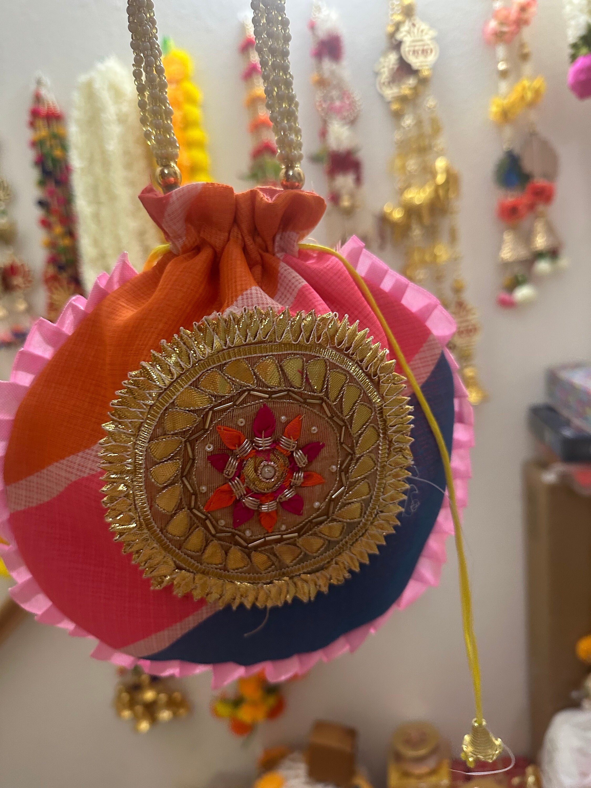 Embroidered Velvet Potli Bag | Pearl Handle, Wedding Favor Purse - Etsy
