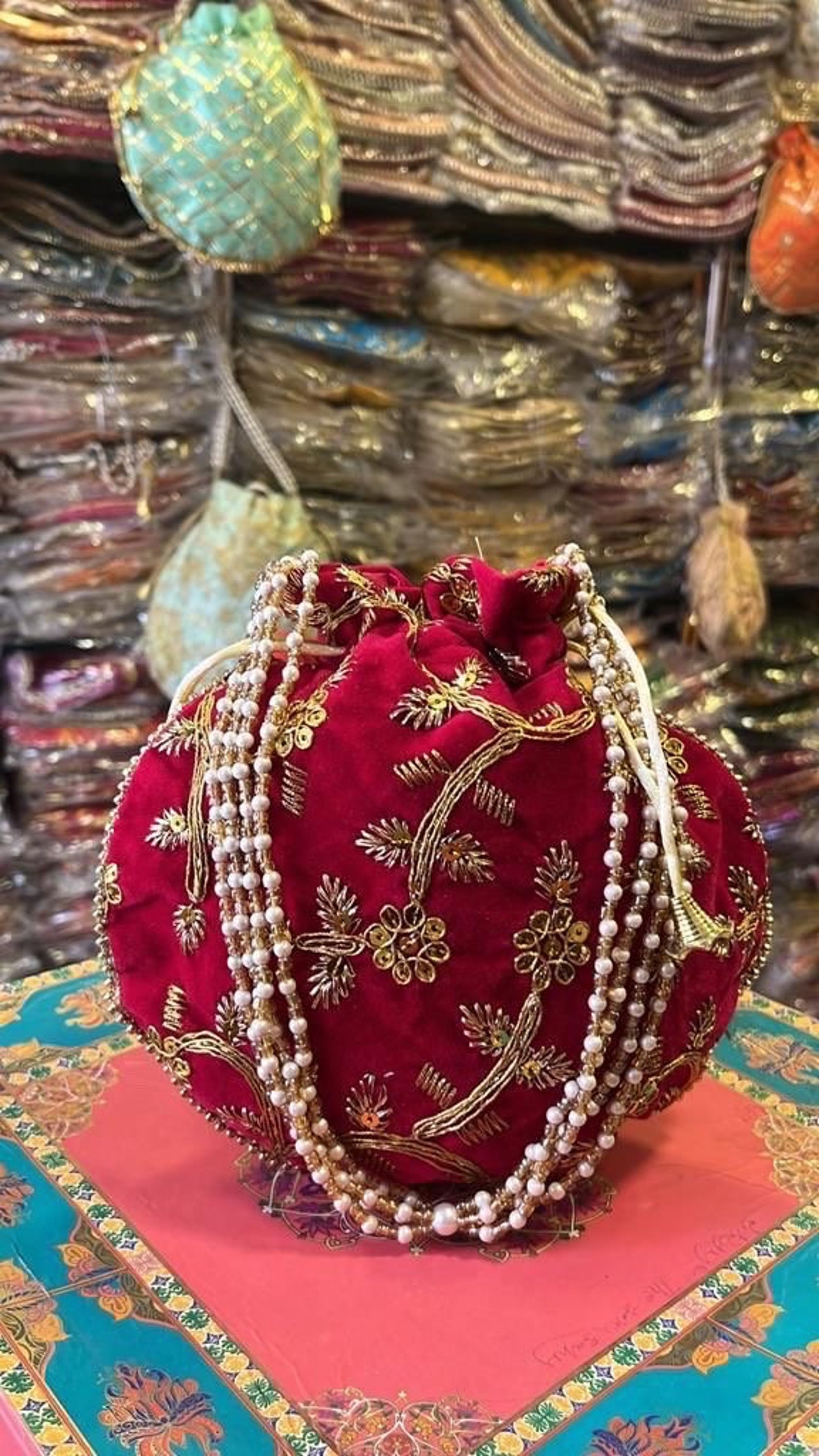 Embroidered Velvet Potli Bag | Pearl Handle, Wedding Favor Purse - Etsy