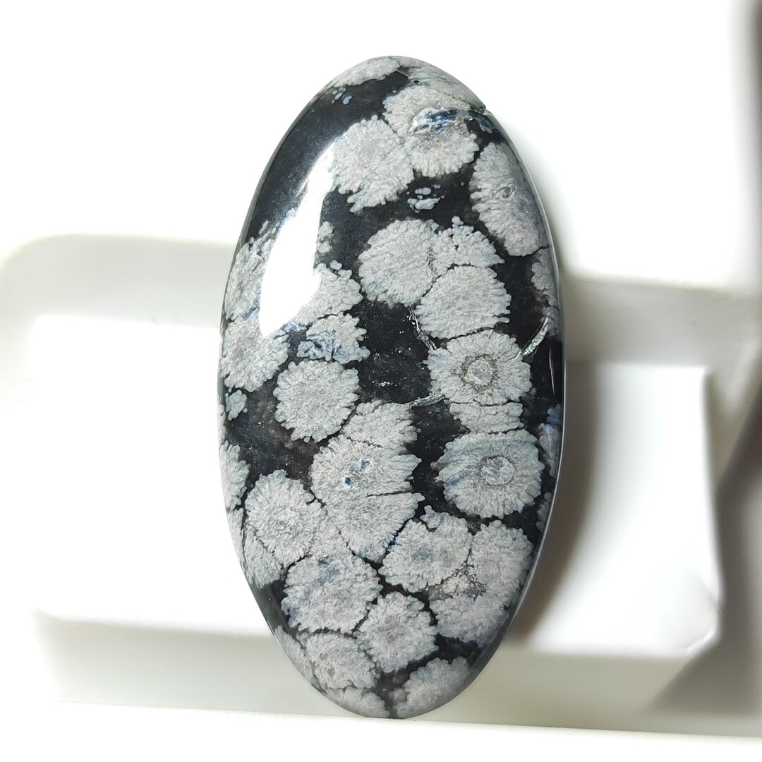 50% off Natural Snow Flake Obsidian Oval Cabochon, Obsidian Gemstone ...