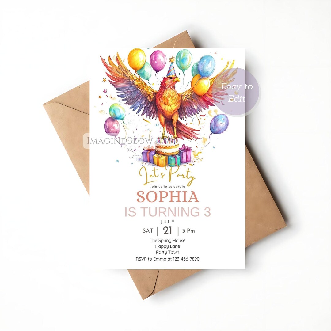 Phoenix Birthday Invitation: Mythical Firebird Party (digital Download ...