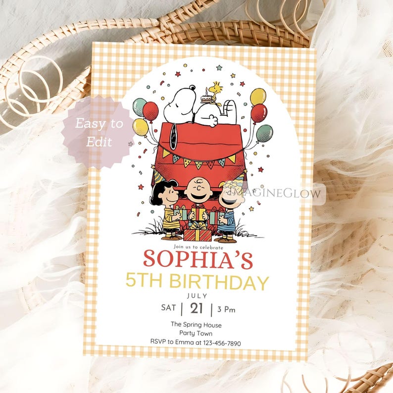 Snoopy Birthday Invitation: Editable Peanuts Dog Party Invite Template ...
