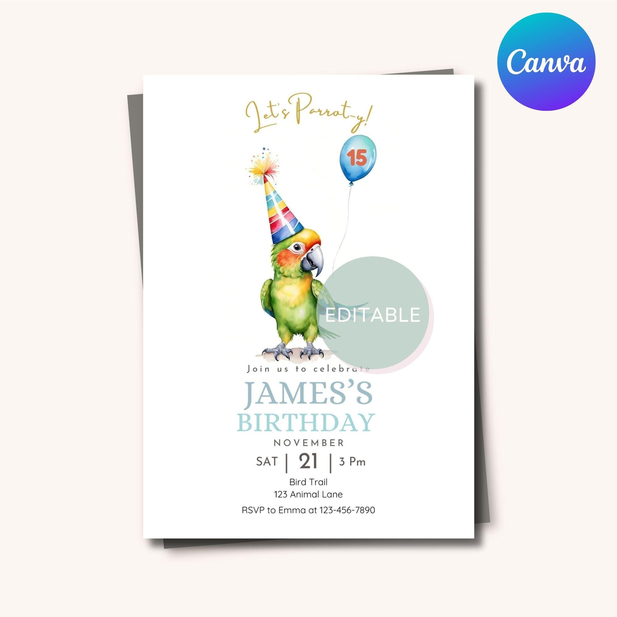 Parrot Birthday Invitation Template: Tropical Party (digital Download ...