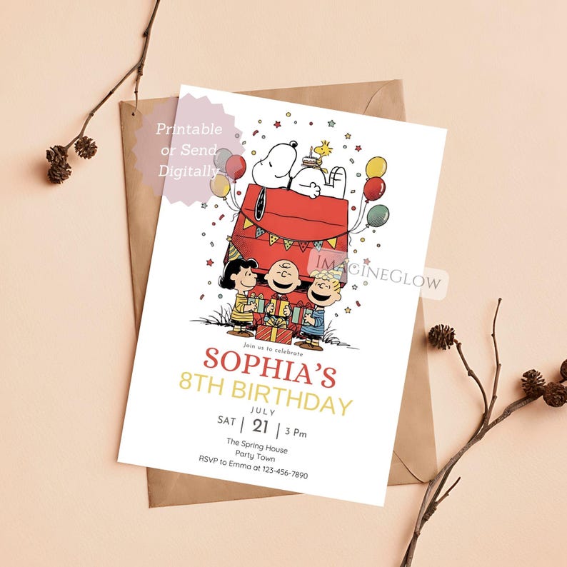 Snoopy Birthday Invitation: Peanuts Party Invite Template (digital ...