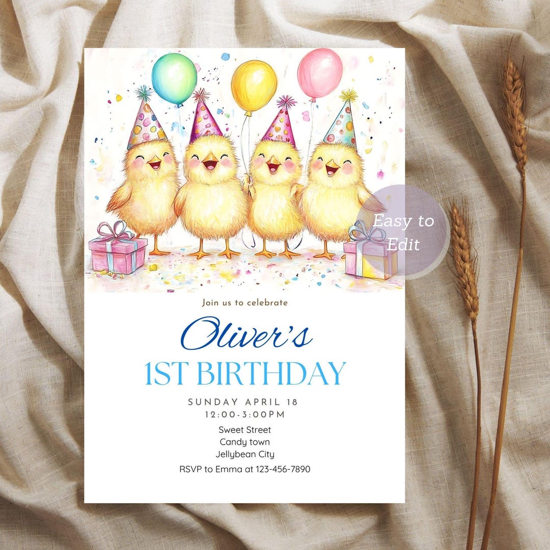 Chick First Birthday Invitation Farm Animal Party Invite Baby Chick ...