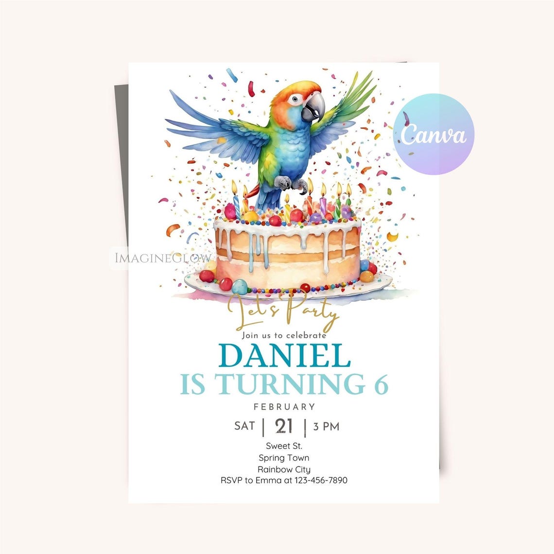 Parrot Birthday Invitation Tropical Bird Party Invite Colorful Birthday ...