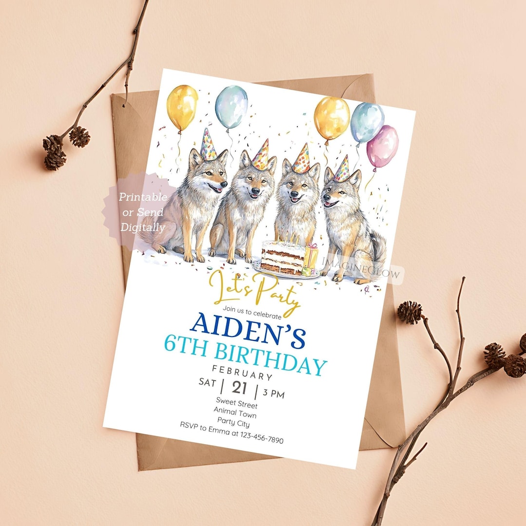 Wolf Birthday Invitation: Wild Animal Forest Party (digital Download ...