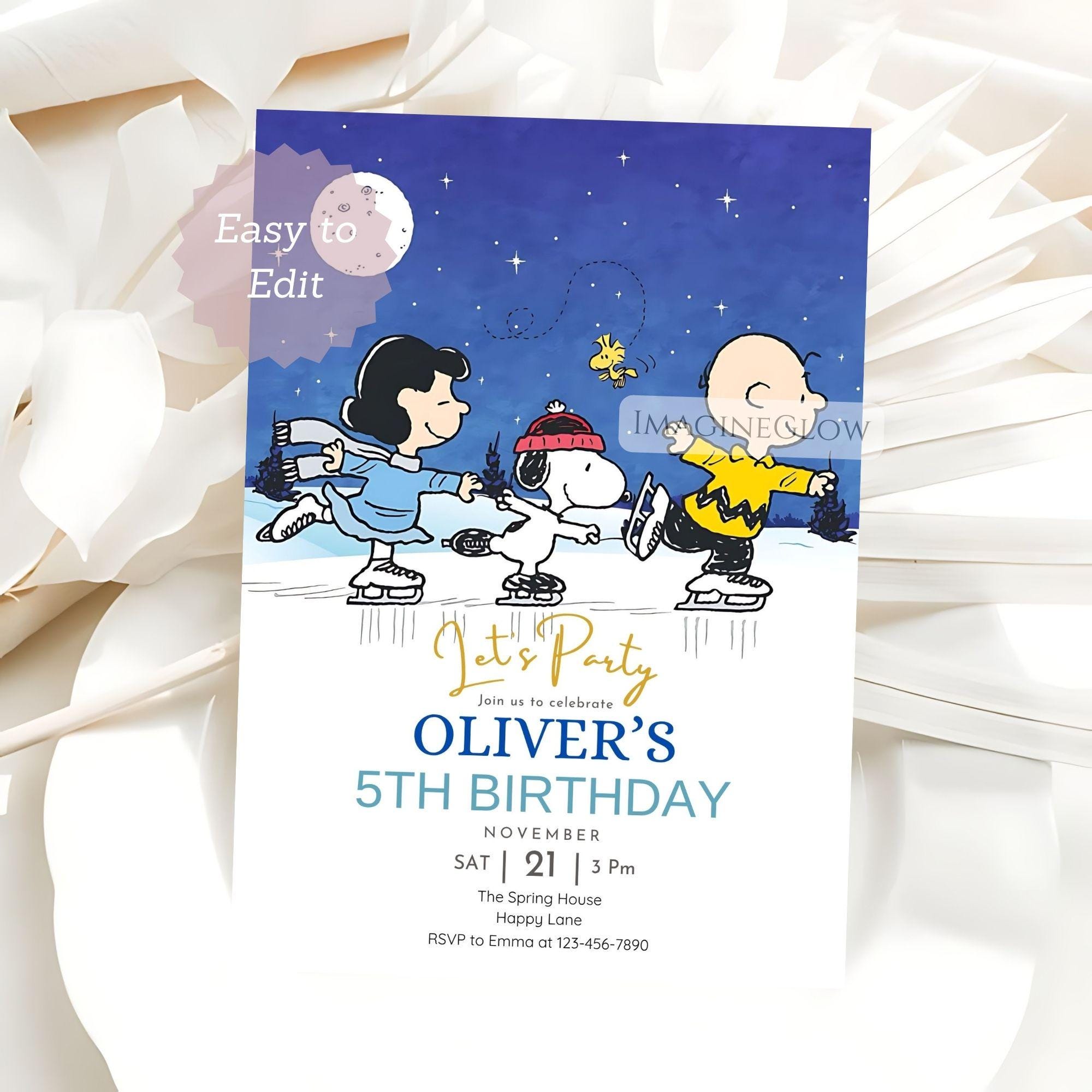 Snoopy Birthday Invitation: Ice Skating Party Invite Template - Etsy