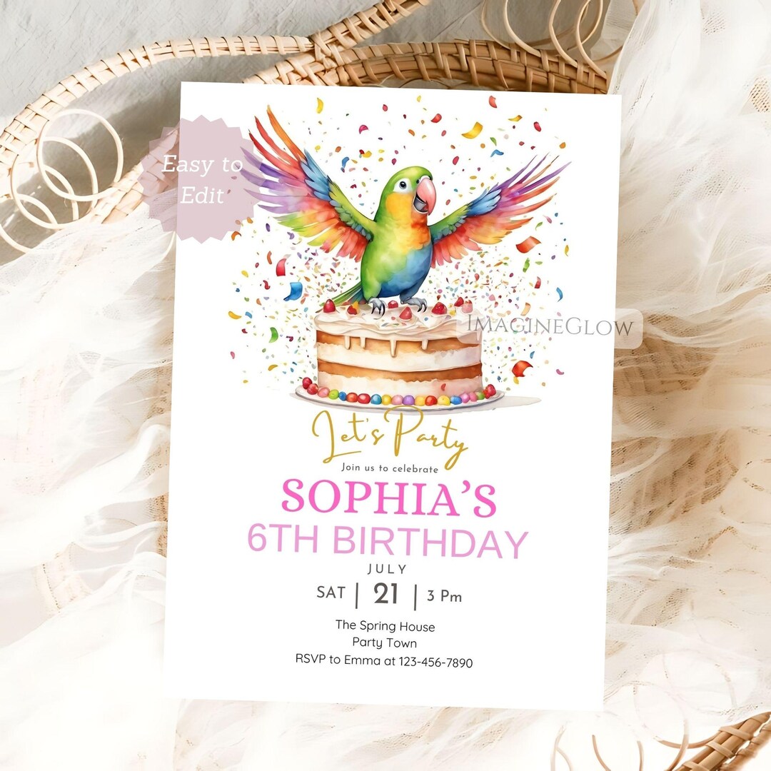 Tropical Parrot Birthday Invitation: Colorful Bird Party Invite - Etsy