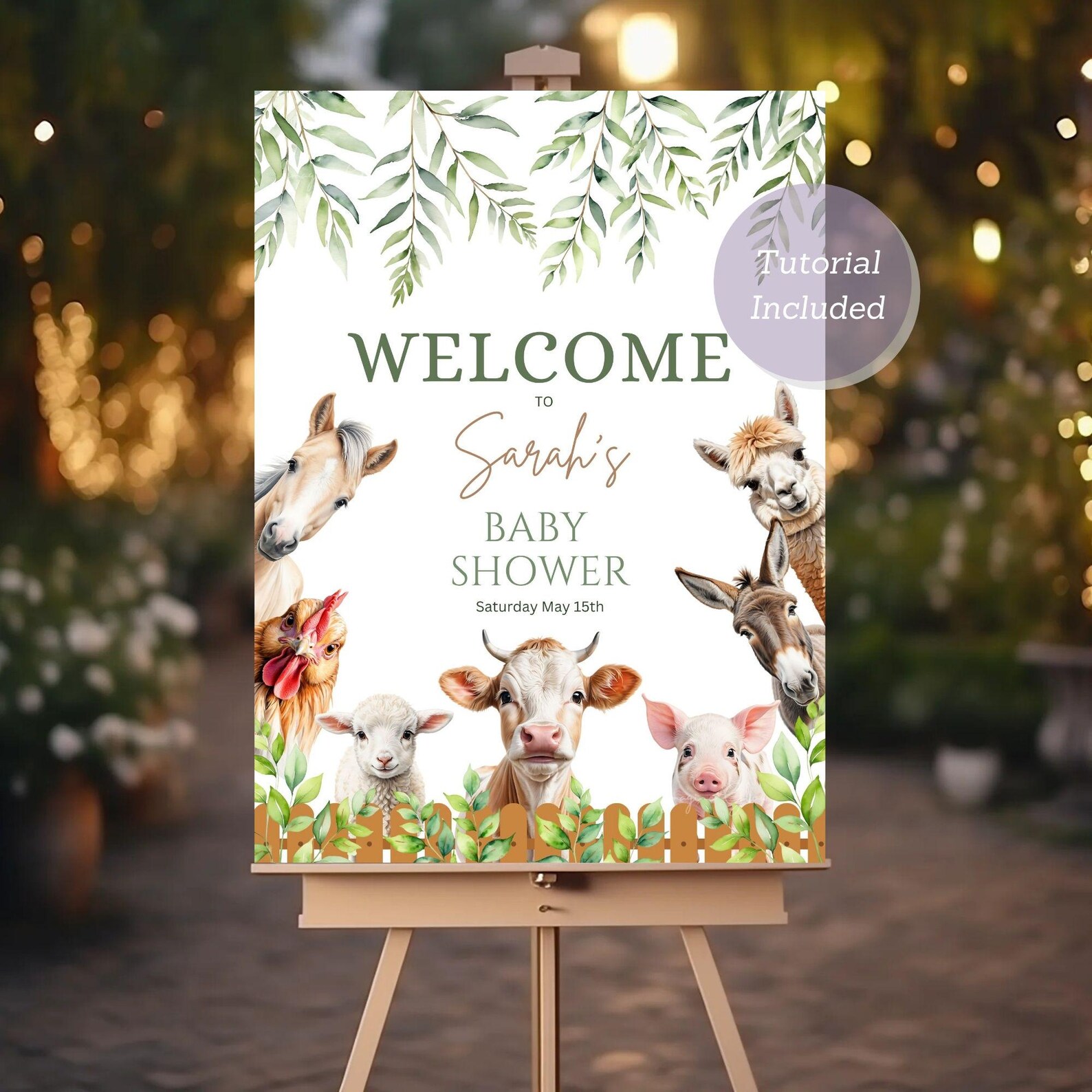 Baby Shower Welcome Sign Farm Animal Greenery Baby Shower Poster ...