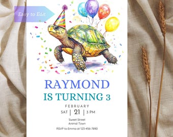 Turtle Birthday Invitation, Turtley Awesome Invitation, Boy's First ...