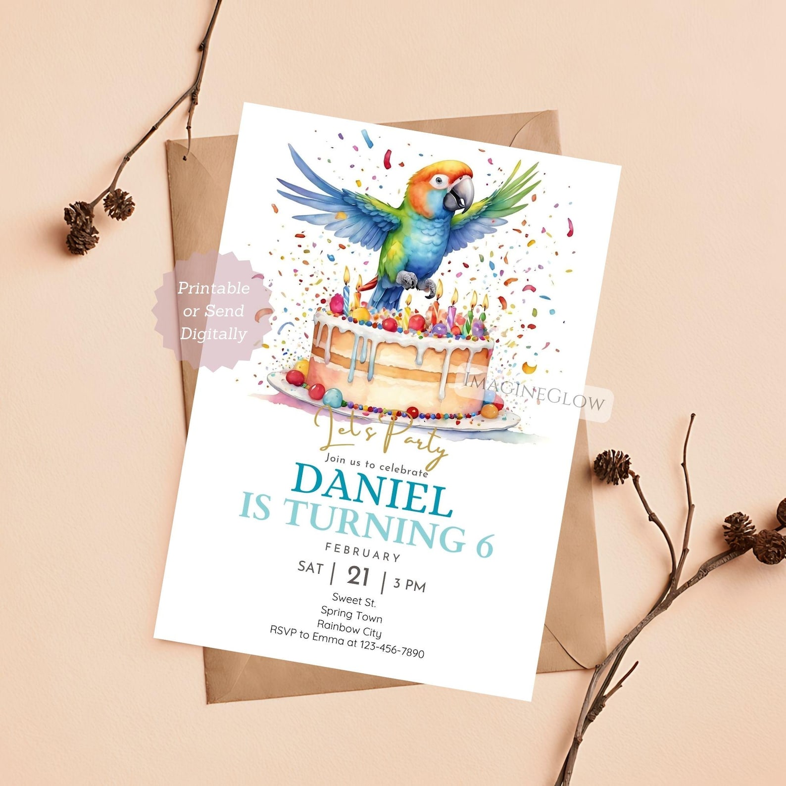 Tropical Parrot Birthday Invitation: Colorful Bird Party (digital ...