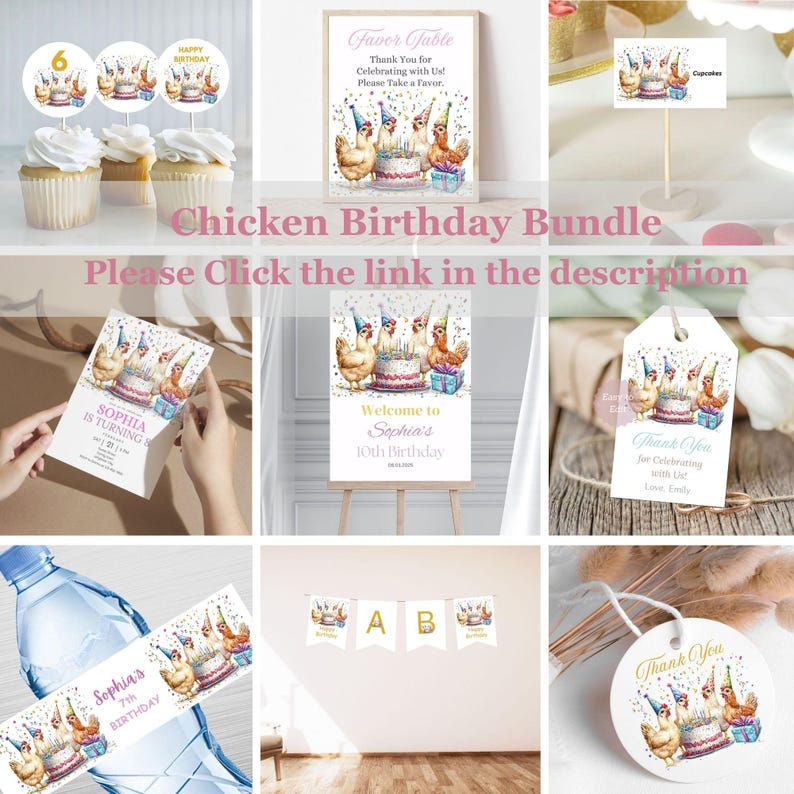 Chicken Birthday Invitation: Farm Animal Party, Kids Invite (digital ...