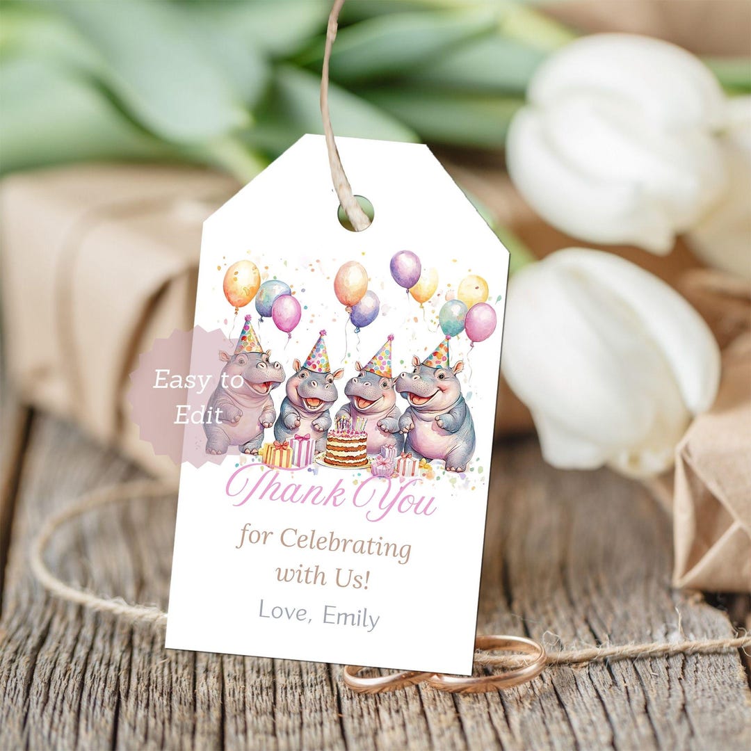 Hippo Favor Tags: Safari Birthday Party Decorations (digital Download 2 ...
