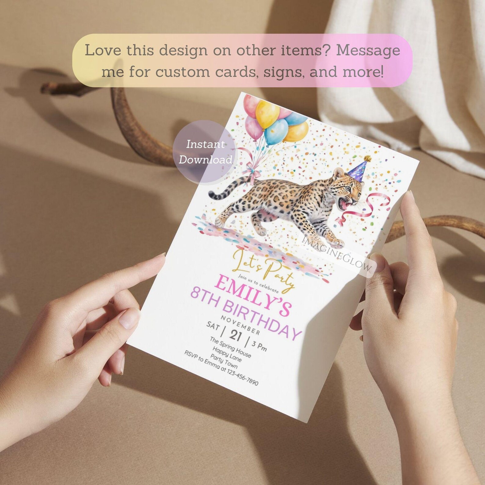 Cheetah Leopard Birthday Invitation Wild Cat Party Invite Safari Jungle ...