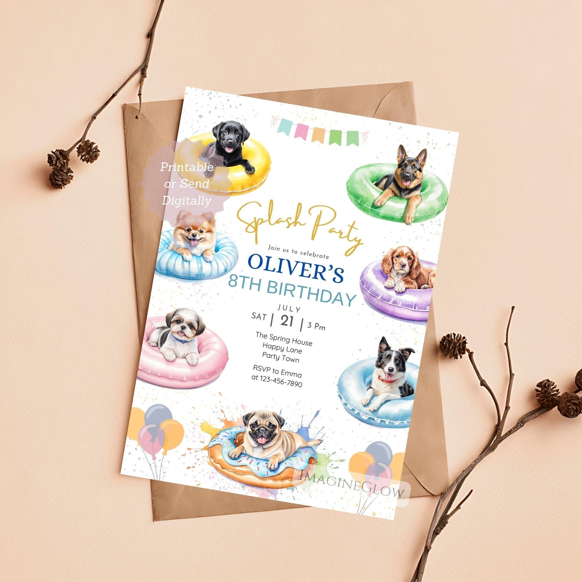 Puppy Pool Party Invitation: Editable Dog Birthday Pawty (digital ...