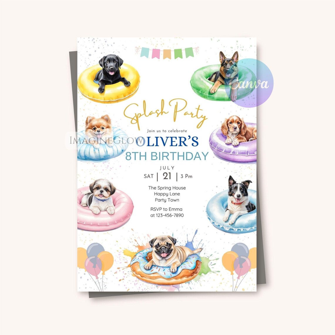 Puppy Pool Party Invitation: Editable Dog Birthday Pawty (digital ...