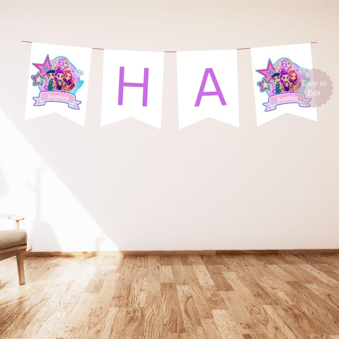 Kpop Demon Hunters Birthday Banner Bunting: Editable Huntrix Party ...