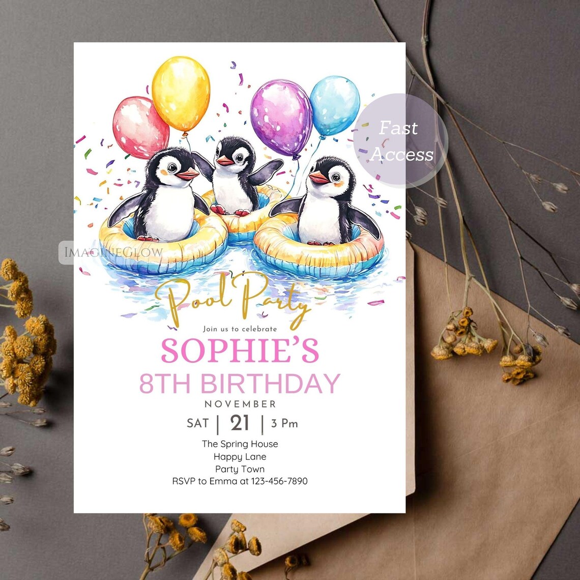 Penguin Pool Party Birthday Invitation: Summer Swim (digital Download ...