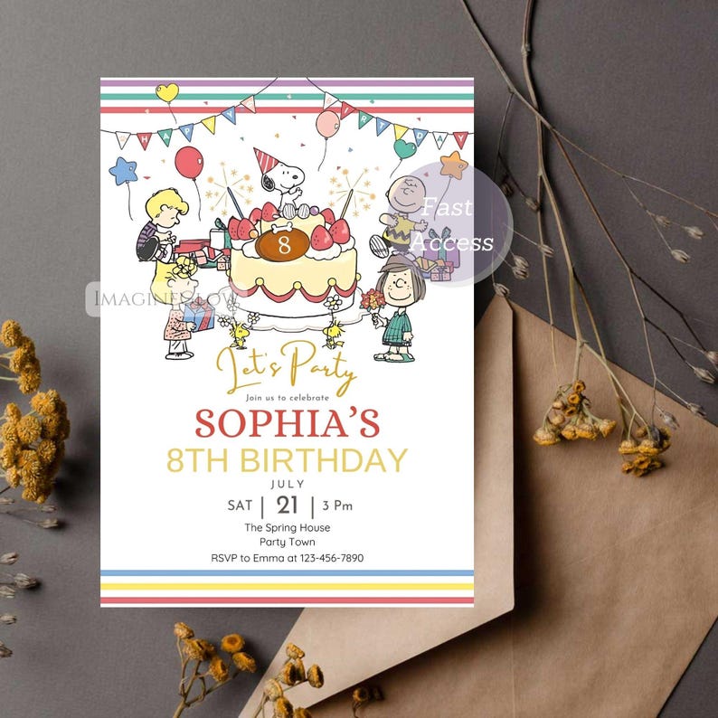 Snoopy Birthday Invitation - Peanuts Woodstock Party Invite - Etsy