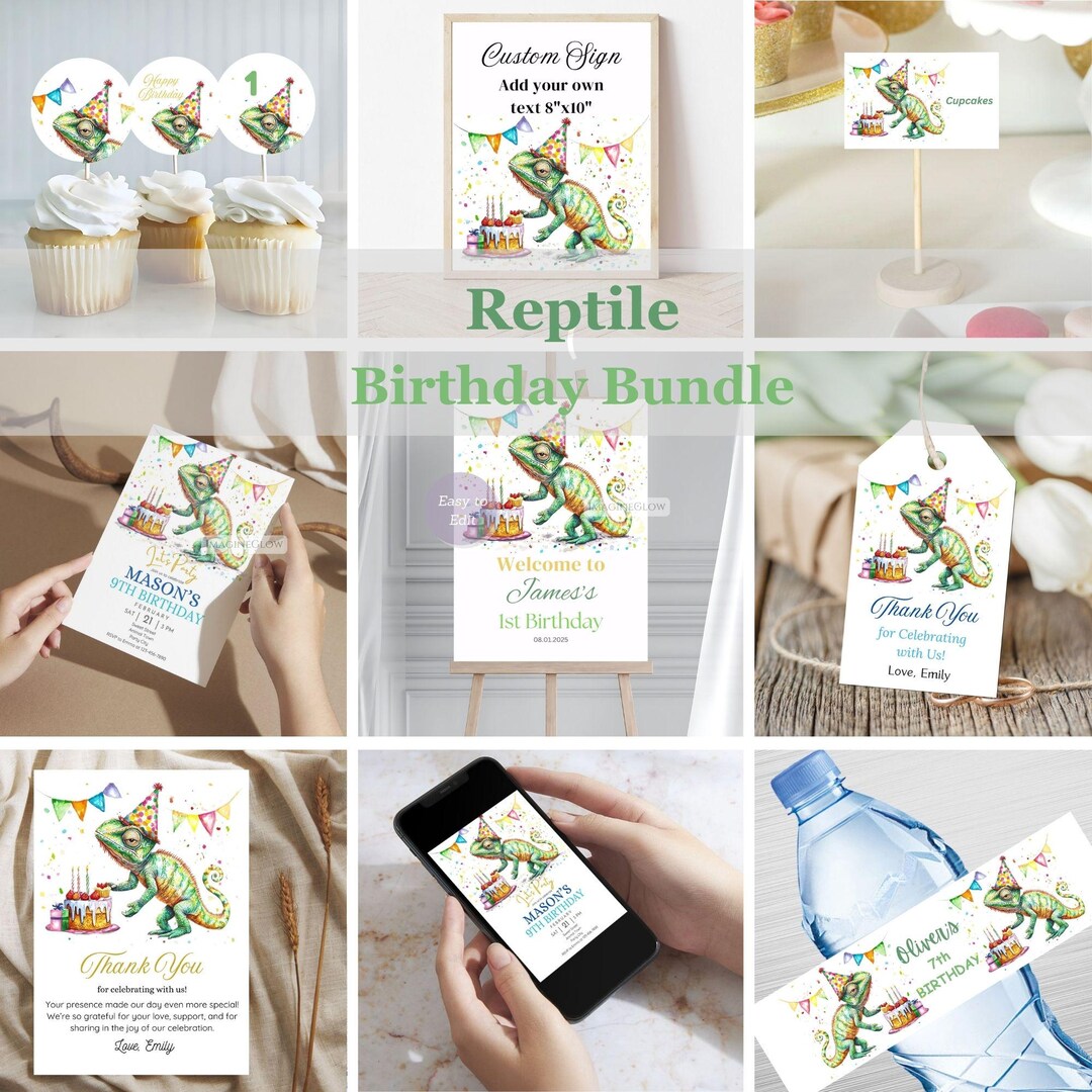Chameleon Birthday Party Bundle: Reptile Theme, Printable Decor ...