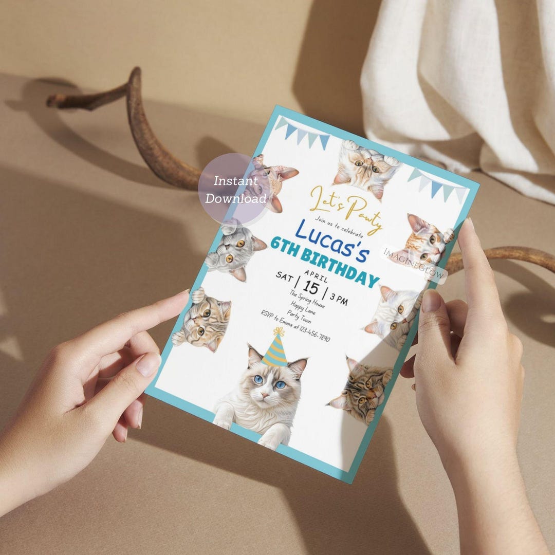 Kitten Birthday Invitation Cute Cat Boy Bday Party Invite Are You ...
