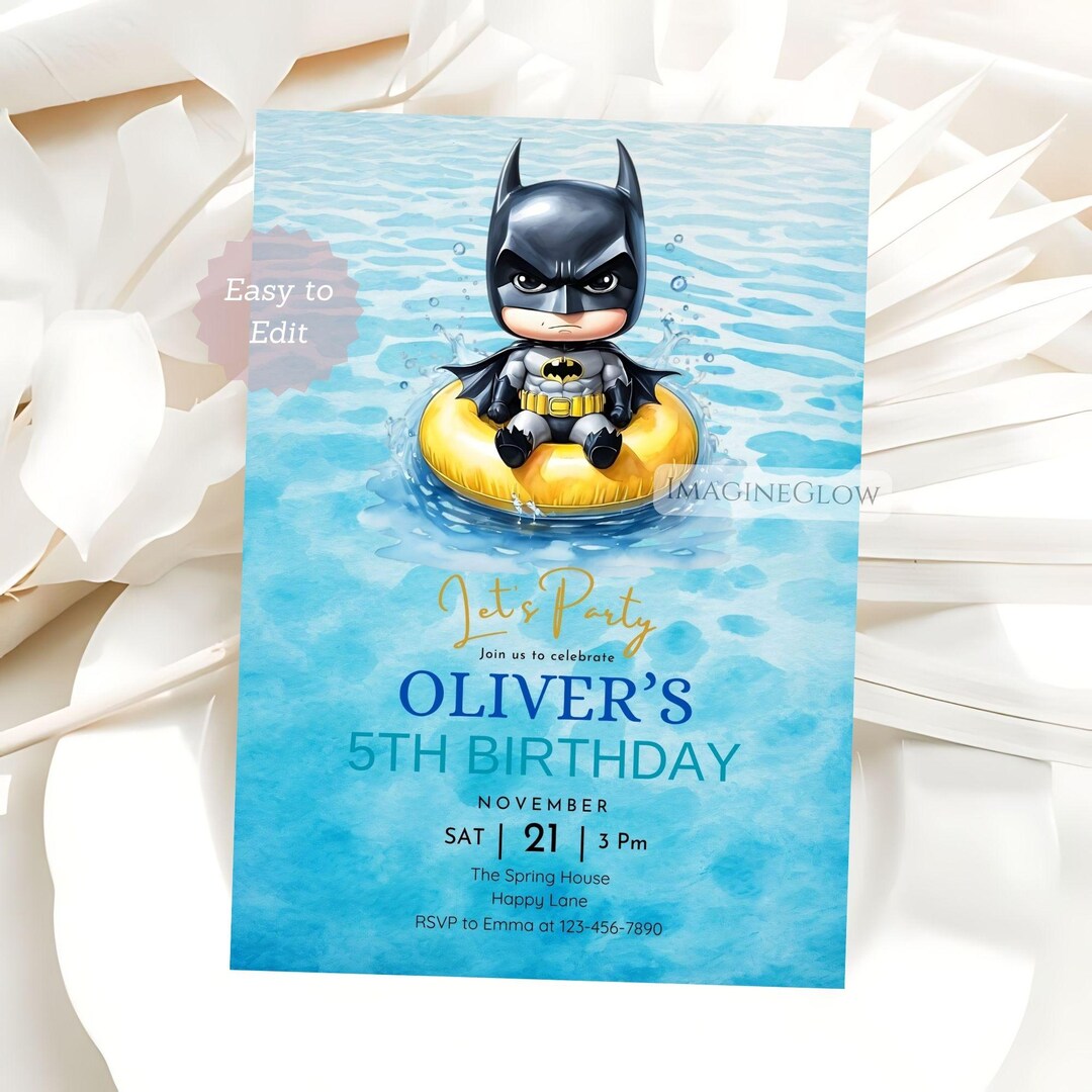 Batman Birthday Invitation Heroes Pool Party Birthday Invite Superhero ...