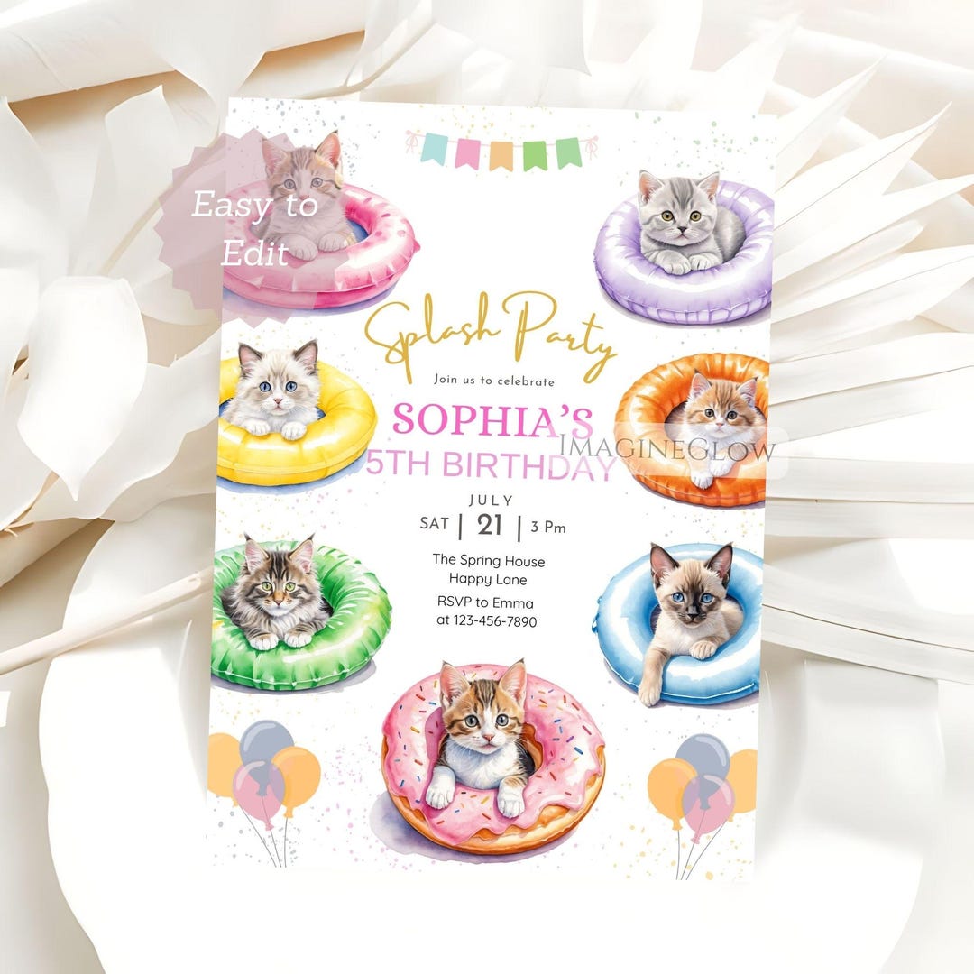 Cat Kitten Pool Party Invitation: Summer Beach Swim Birthday Invite - Etsy