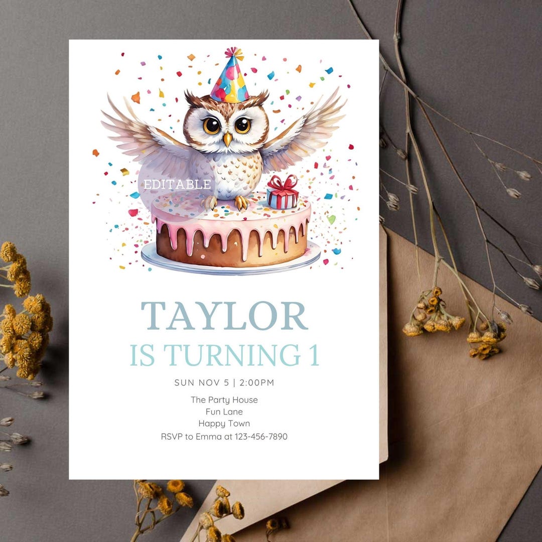 Owls Birthday Invitation Cute Owl Party Invite Woodland Theme Birthday ...