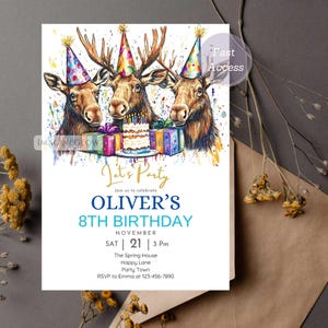 Moose Birthday Invitation: Woodland Animal Party (digital Download) - Etsy